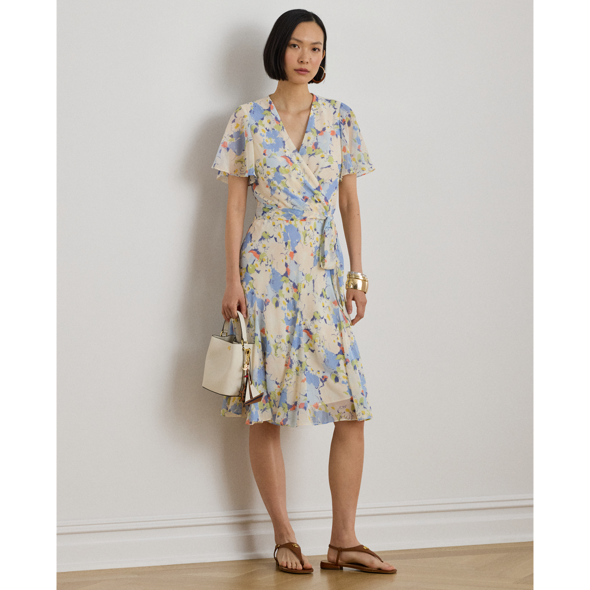 RALPH LAUREN Floral Crinkle Georgette Surplice Dress